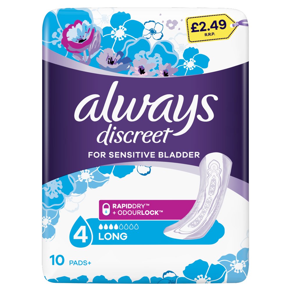 Always Discreet Incontinence Pads Plus Long For Sensitive Bladder 10s ...