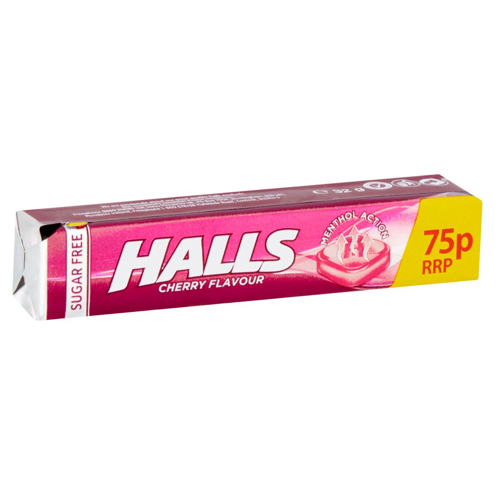 Halls Sugar Free Cherry Menthol Action Sweets 75p 32g 1 | Britannia.lk