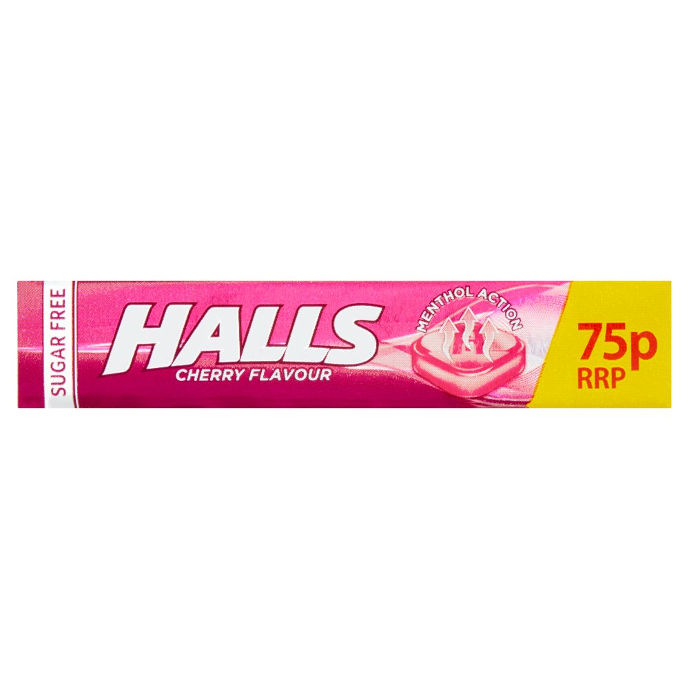 Halls Sugar Free Cherry Menthol Action Sweets 75p 32g | Britannia.lk