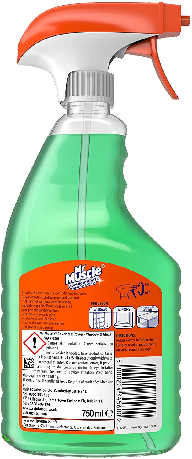 Mr Muscle Window & Glass Cleaner, Advanced Power Cleaning Spray for ...