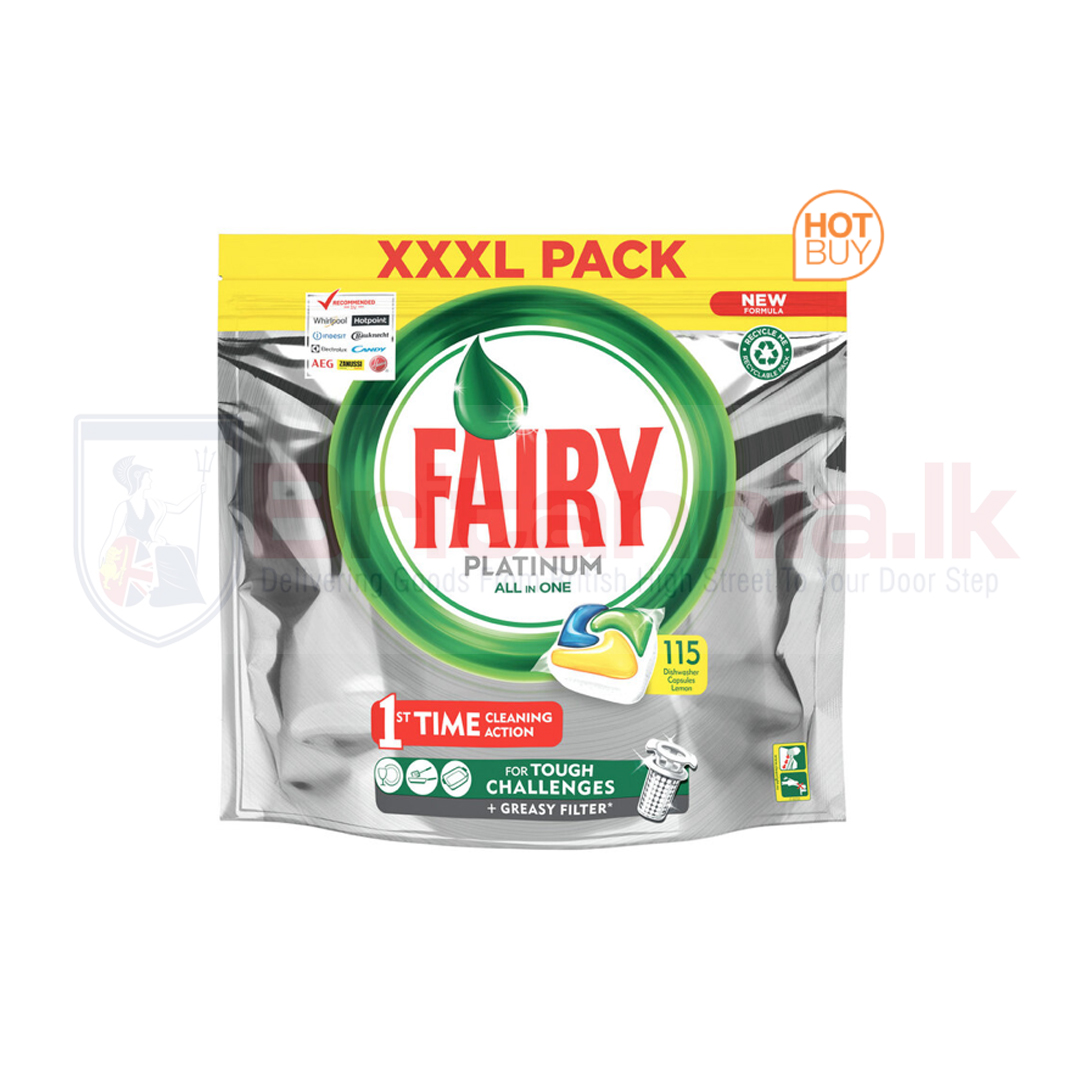 Fairy Platinum All in One Lemon Dishwasher Capsules, 115 Pack ...