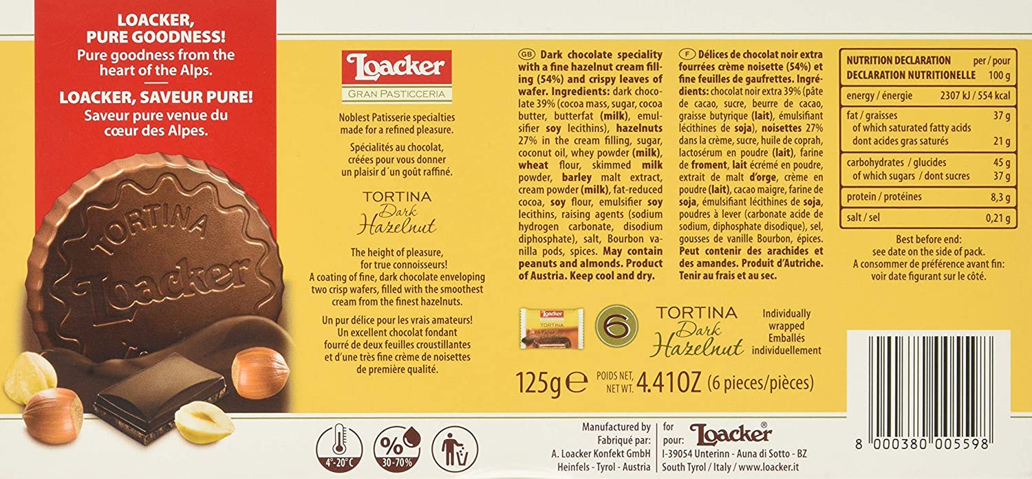 Loacker Tortina Biscuits, Dark Chocolate Hazelnut 2 | Britannia.lk